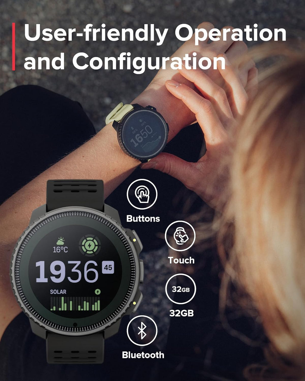Suunto Reloj GPS Vertical Solar – Mapas Offline, Dual-Band y Carga Sol